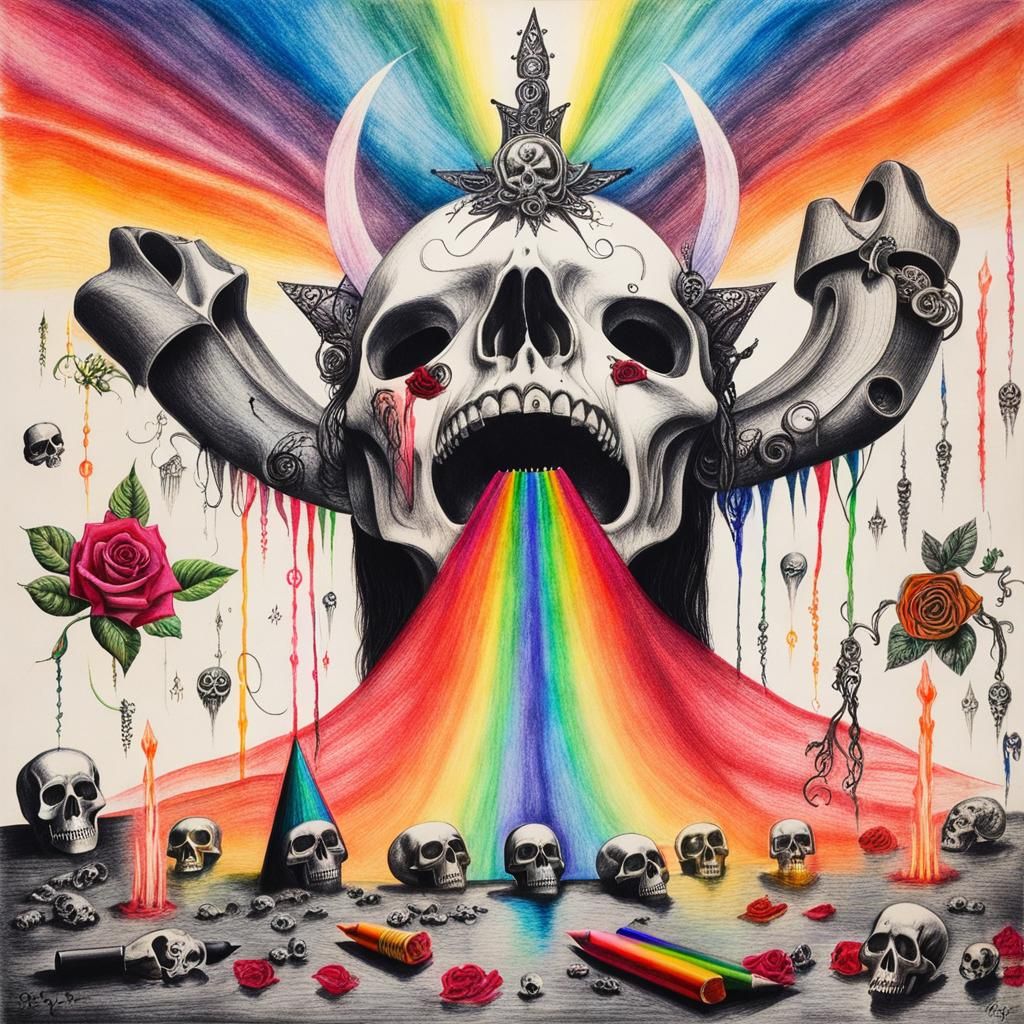 Kids Crayon drawings ,surreal (child's drawing )of a goth woman in pain ...