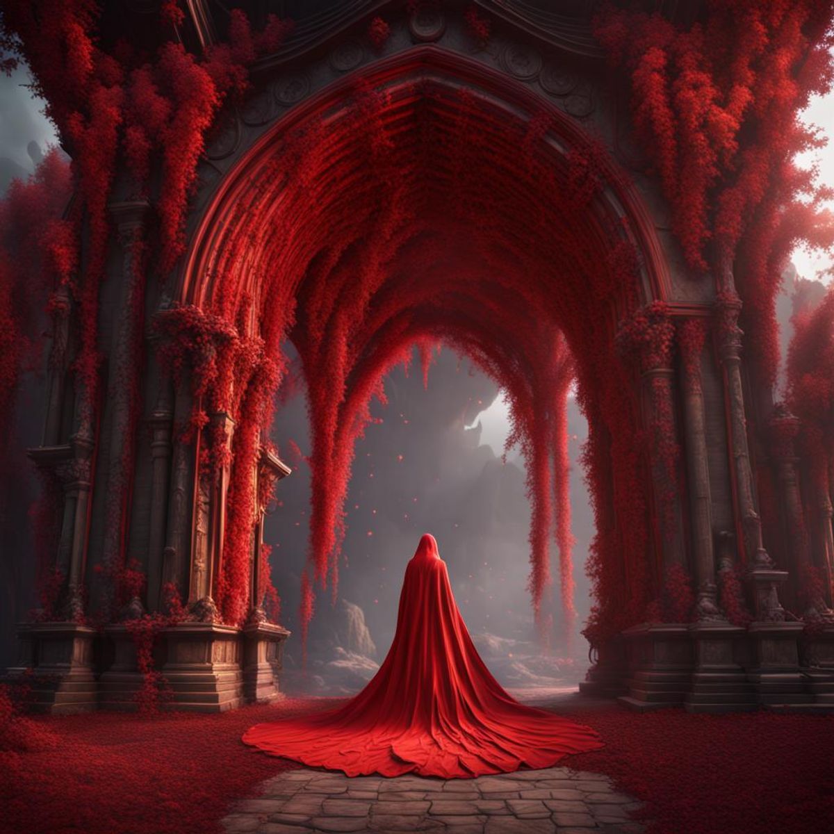hyperrealistic red veils arch - AI Generated Artwork - NightCafe Creator