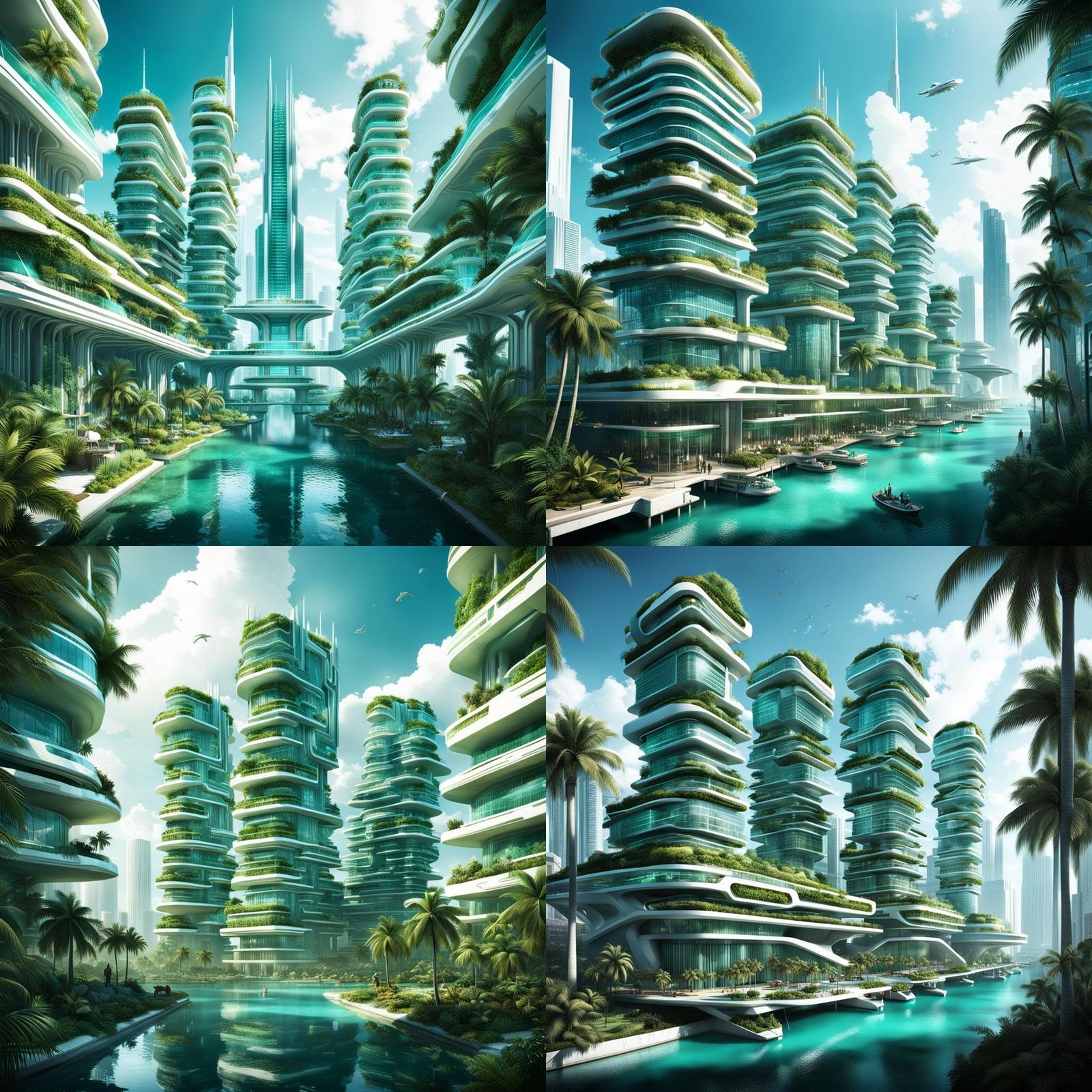 Future Miami in the year 2263 AD. Architecture utilizes a mix of ...