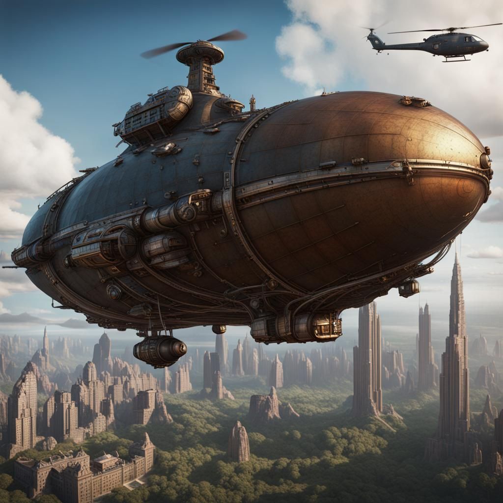 Armored zeppelin with an helicopter bay inside - AI Generated Artwork ...