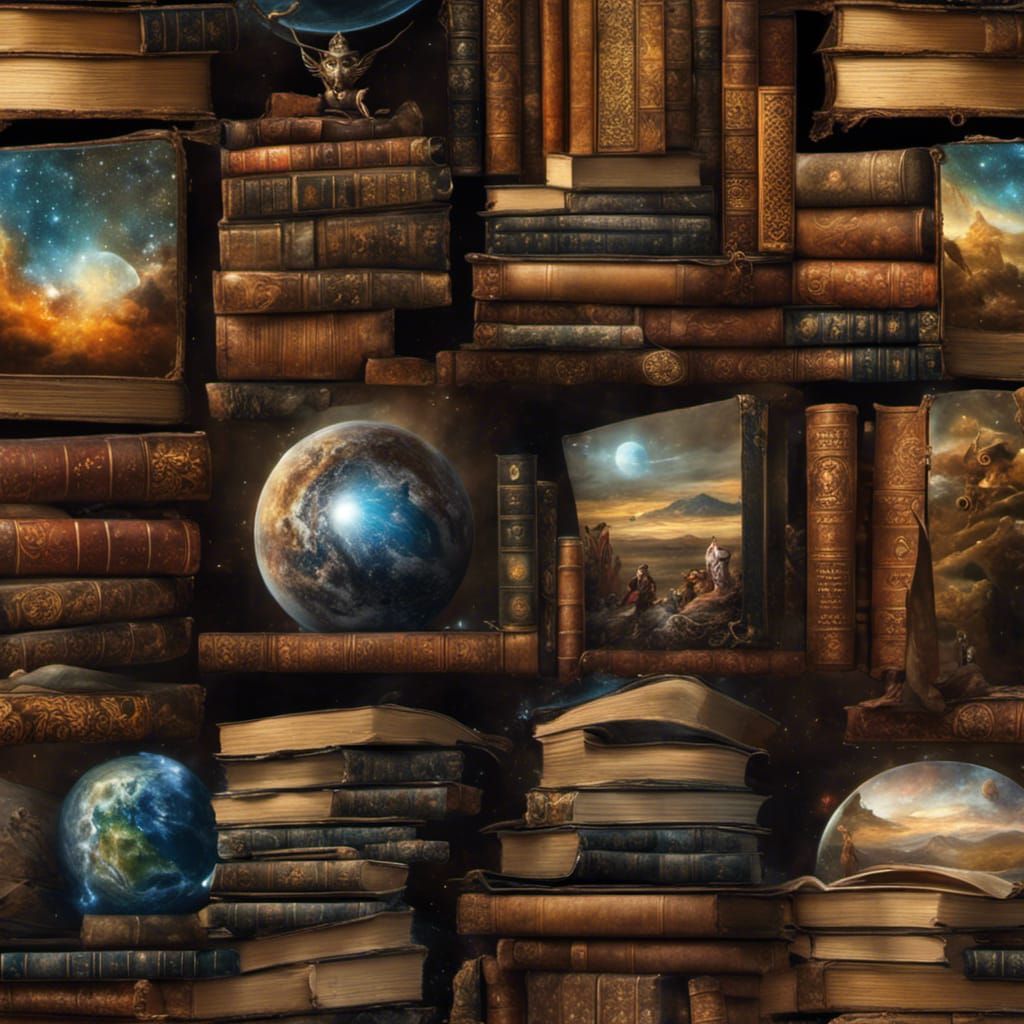 a beautiful fantastical collage of different magical books containing ...