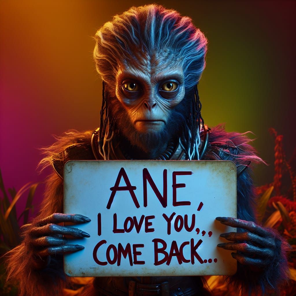 Chewbacca porte une pancarte. Sur la pancarte est écrit : « Anne je t ...