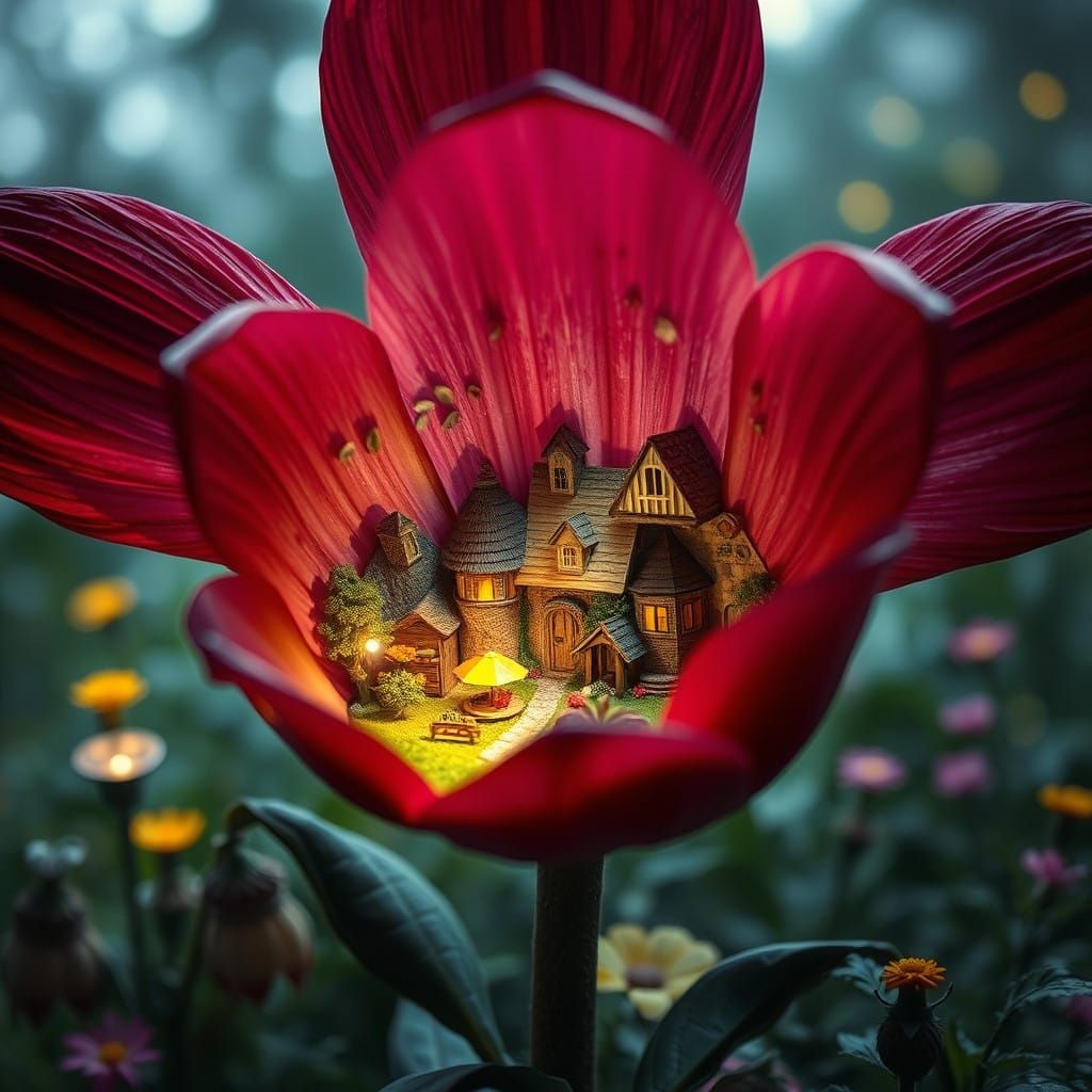 A colossal flower - Colossal Flower with Miniature Village