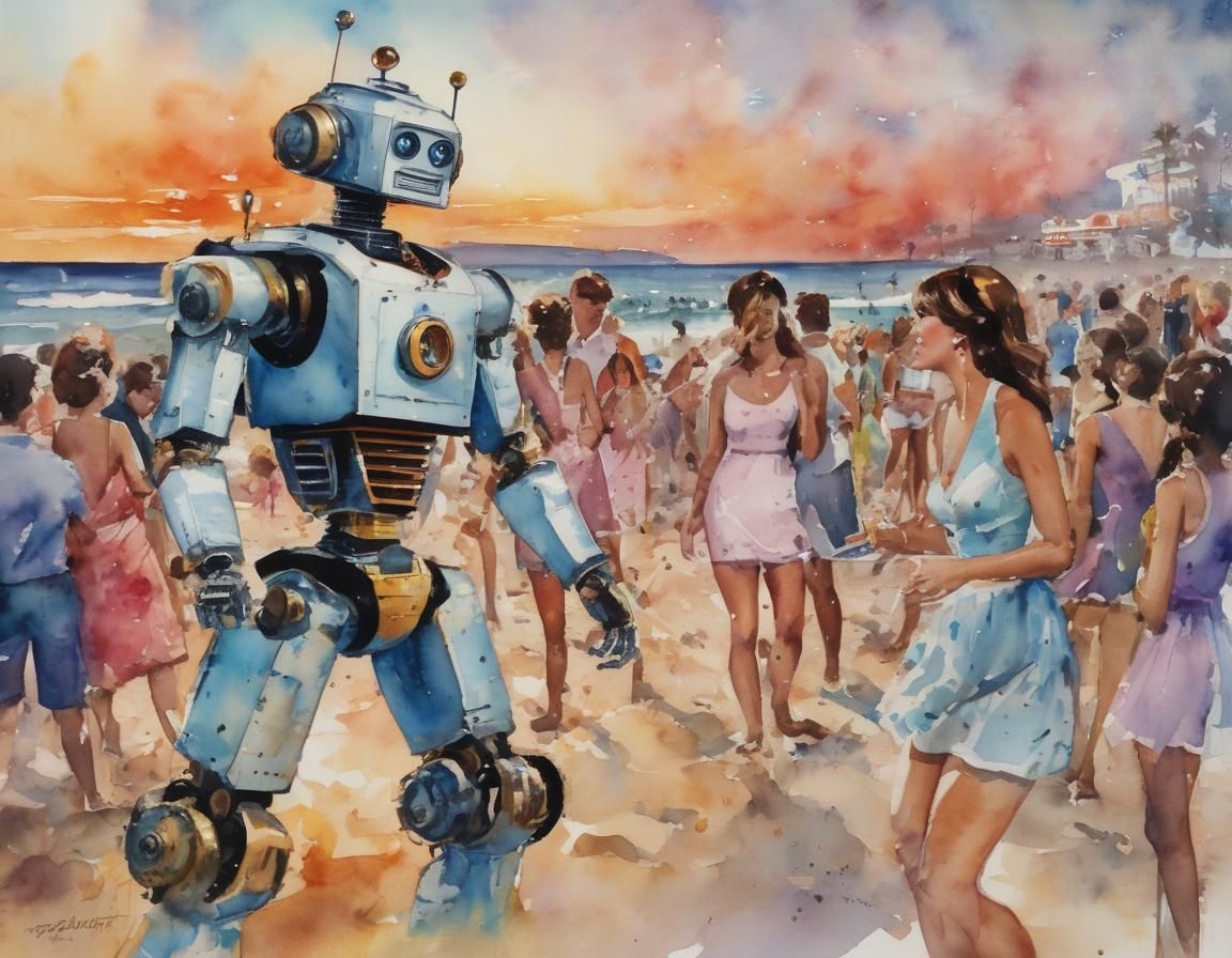 Beach Party Robot IV - AI Generated Artwork - NightCafe Creator