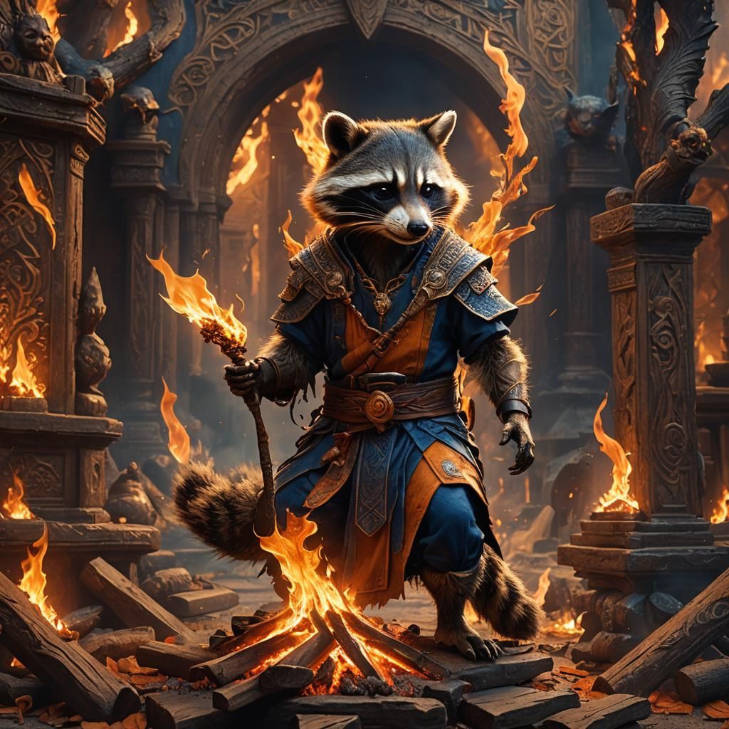Raccoon on fire sorcerer - AI Generated Artwork - NightCafe Creator