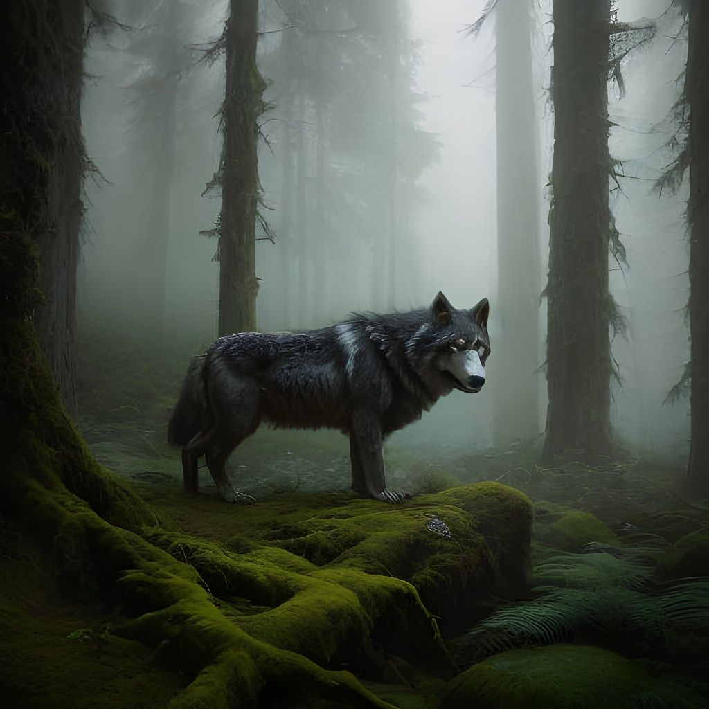 Guardian of the Mist - Wolf in Mystical Foggy Forest, Cinema...