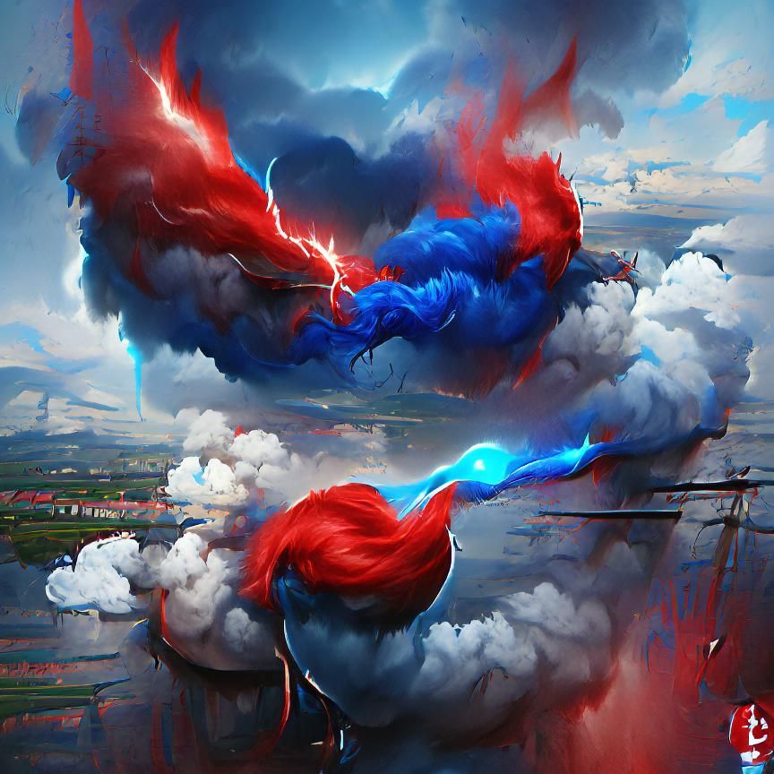 Red and blue lightning - AI Generated Artwork - NightCafe Creator