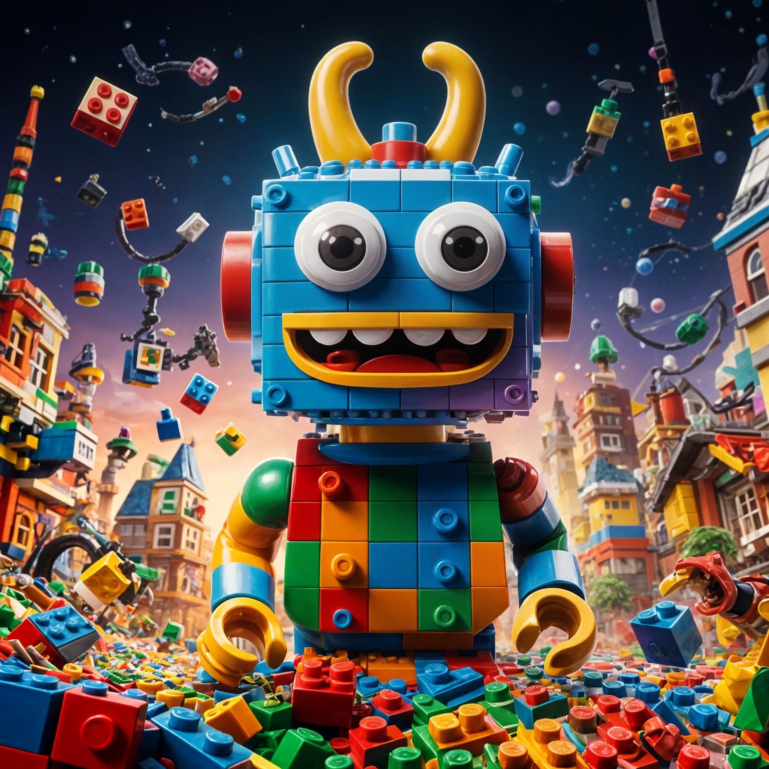 Vibrant Lego Creature Roams Whimsical Brick Landsc... - AI Art