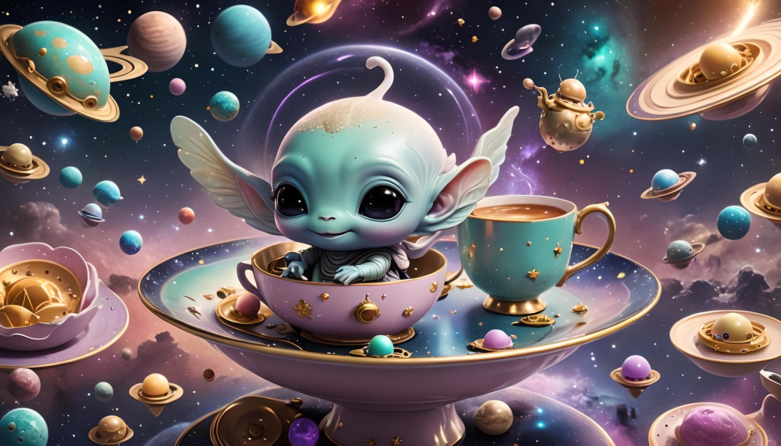Baby Alien in Flying Saucer - AI Generated Artwork - NightCafe Creator