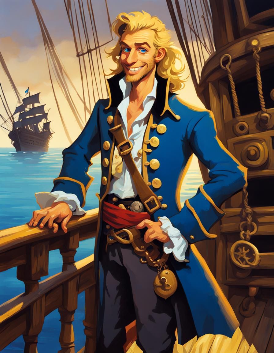 Monkey Island: mighty pirate Guybrush Threepwood on deck - AI Generated ...