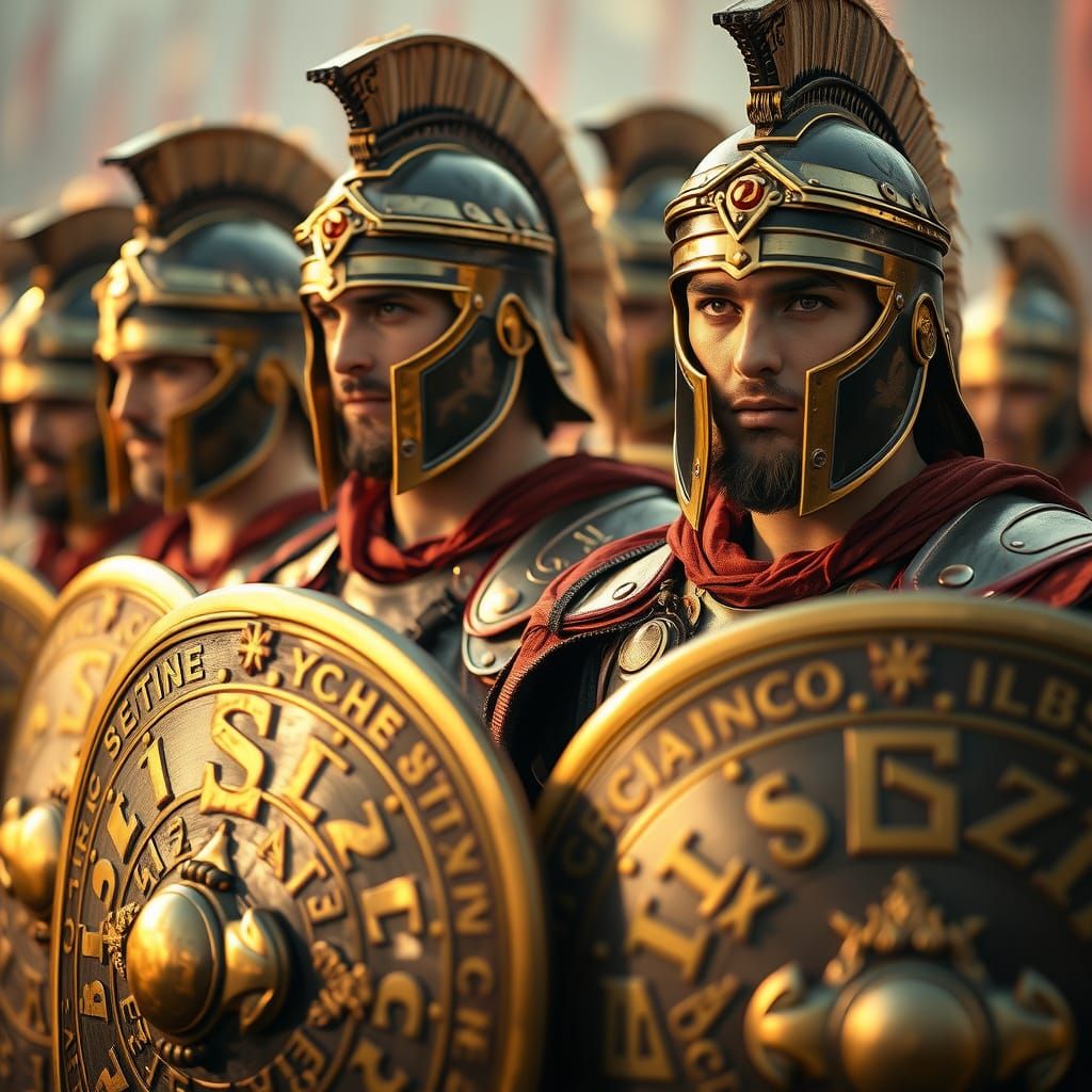 The new Roman army - Ancient Warriors in Ornate Armor March...