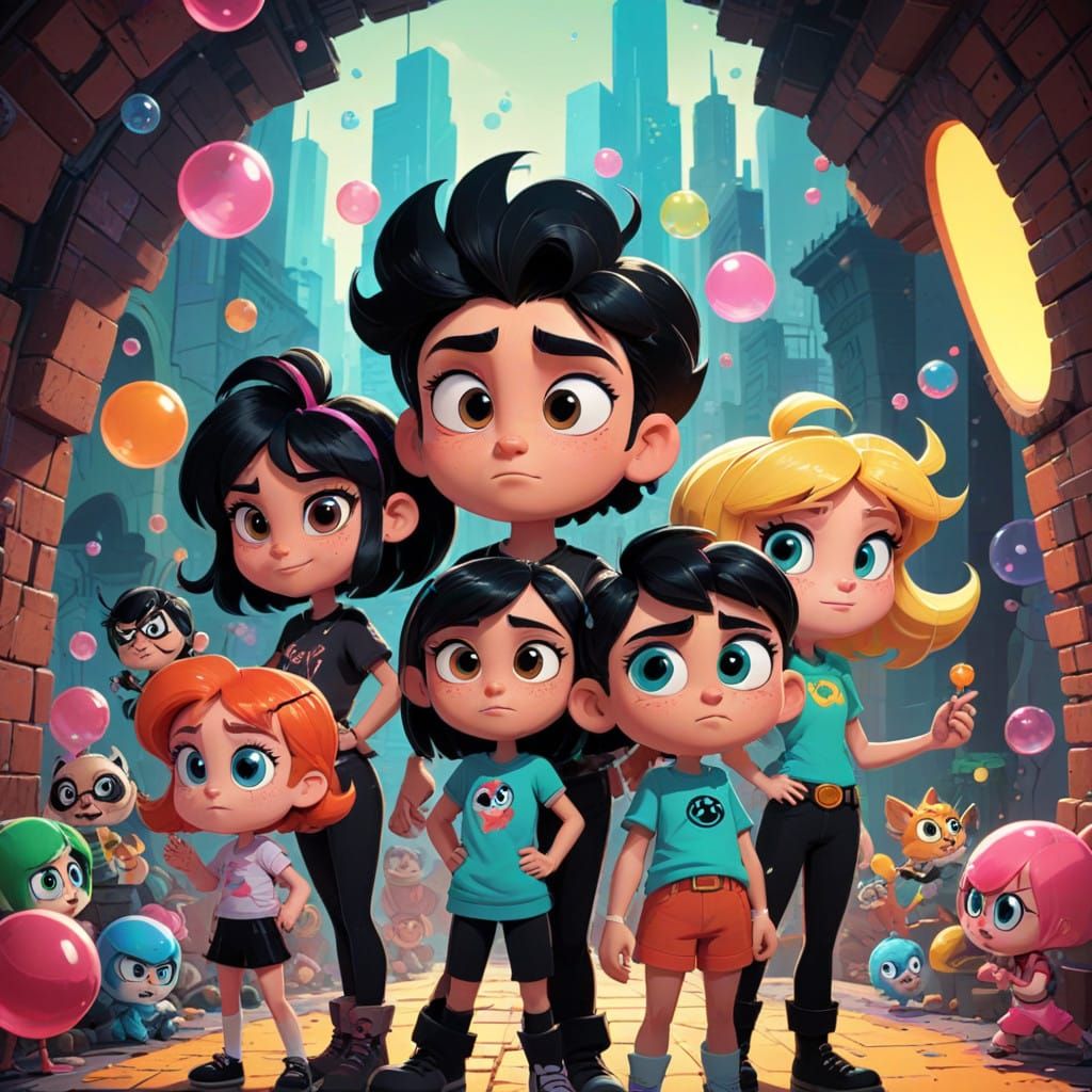 Sugar and Spice Meet Grime: A Colorful Family of P... - AI Art