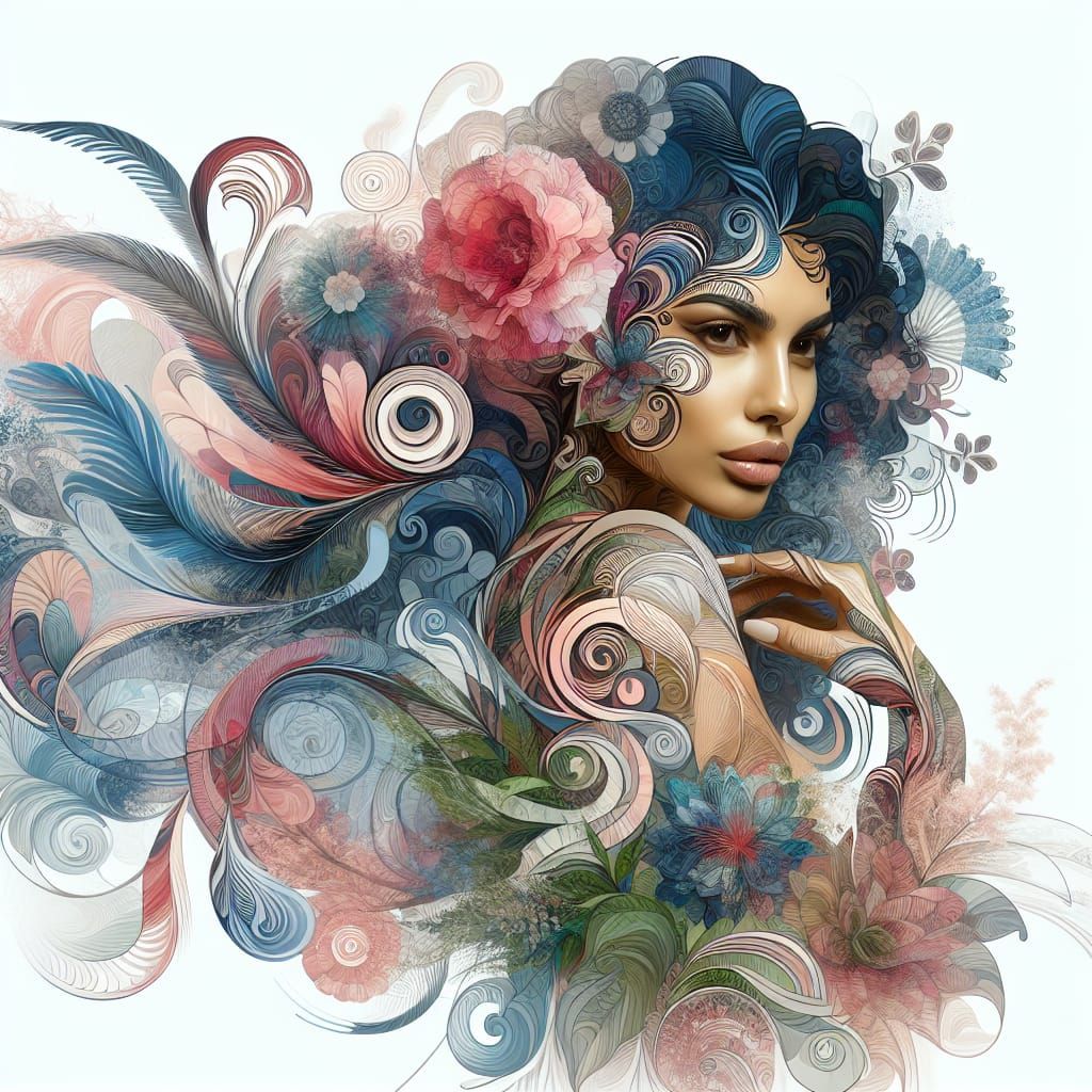 hyperdetailed intricate organic layered double exposure digital liquid ink watercolor oil ...