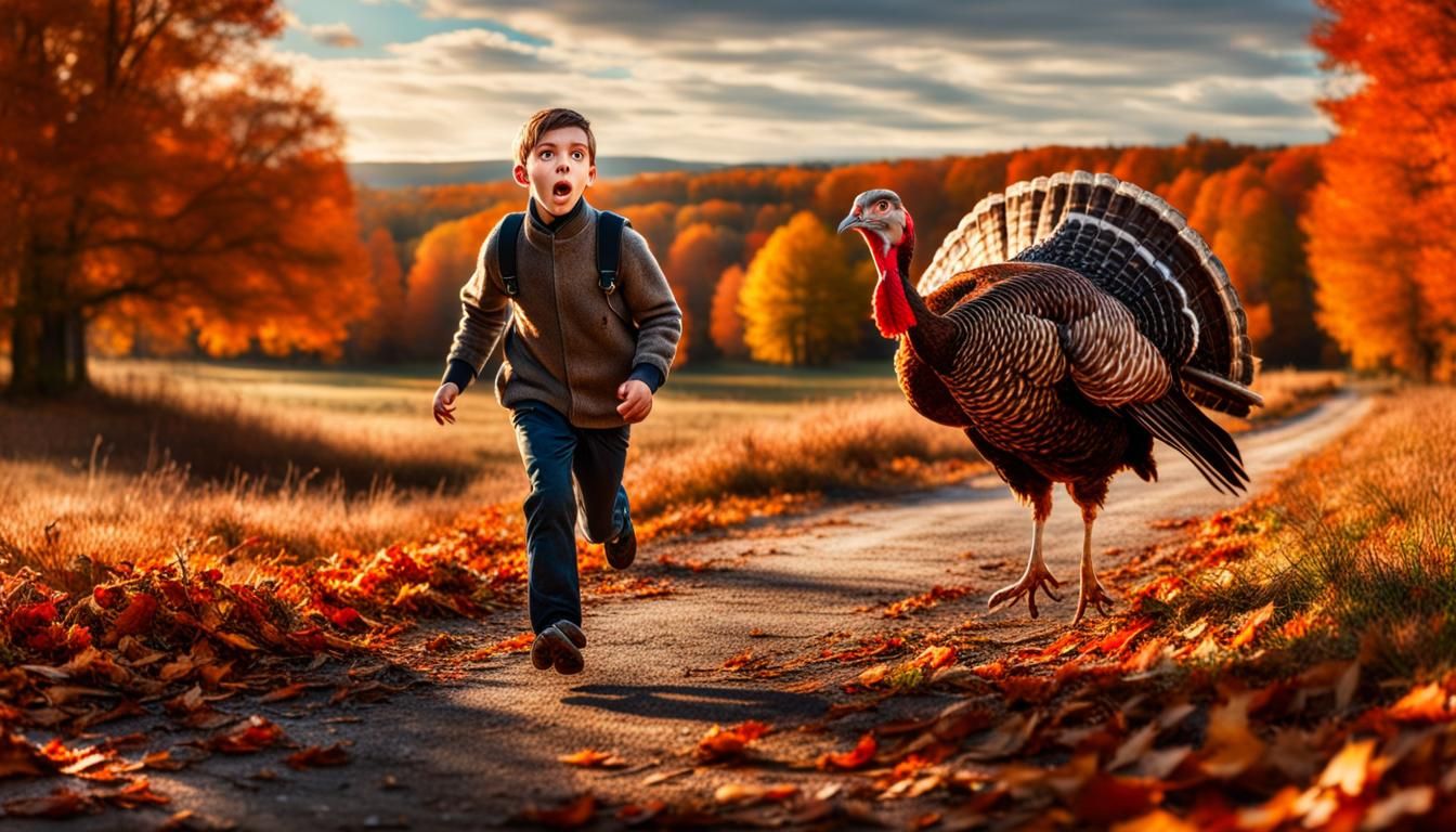 In a quiet autumn atmosphere, a boy is surprised by an unexpected run ...