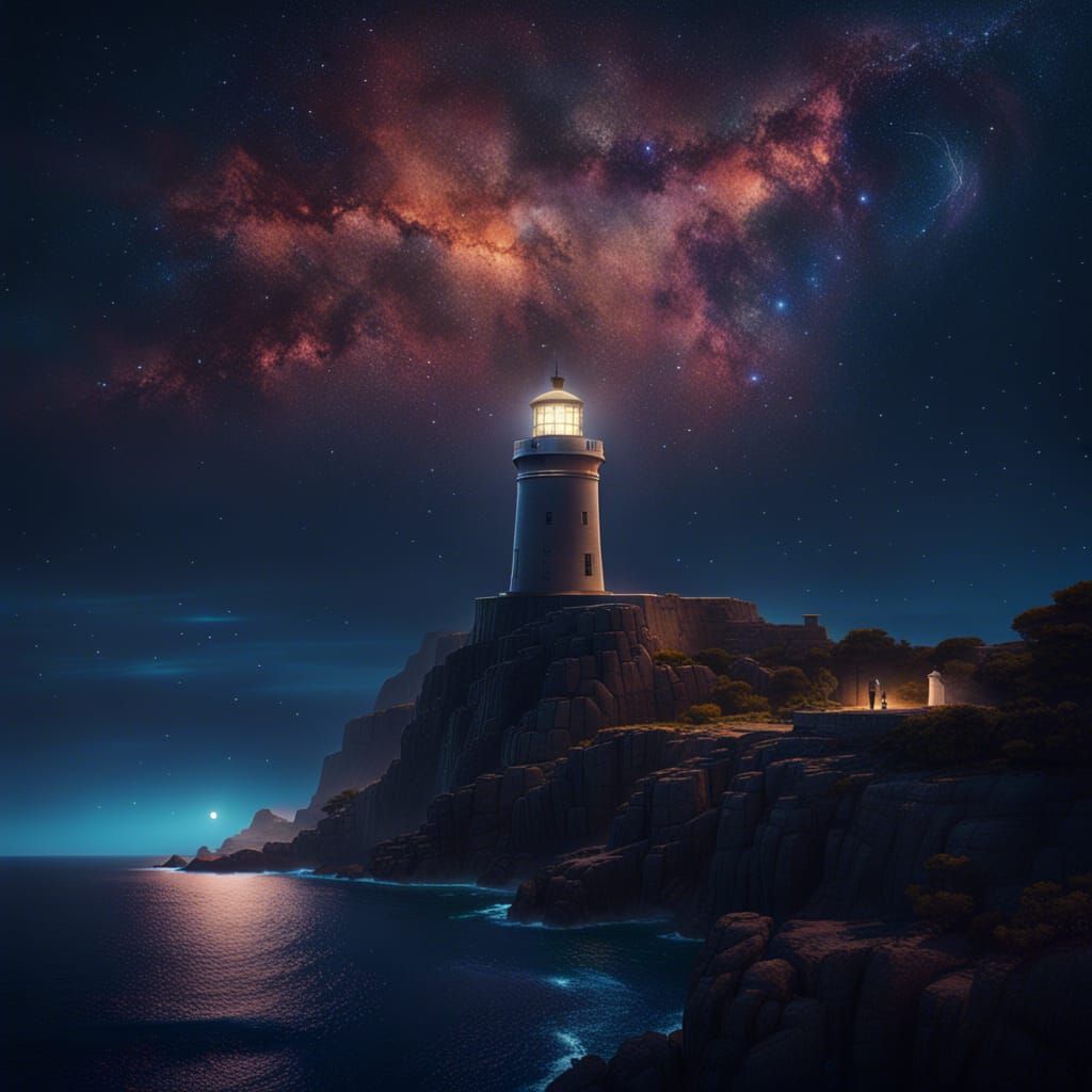Formentor lighthouse at night during a meteor shower : r/nightcafe