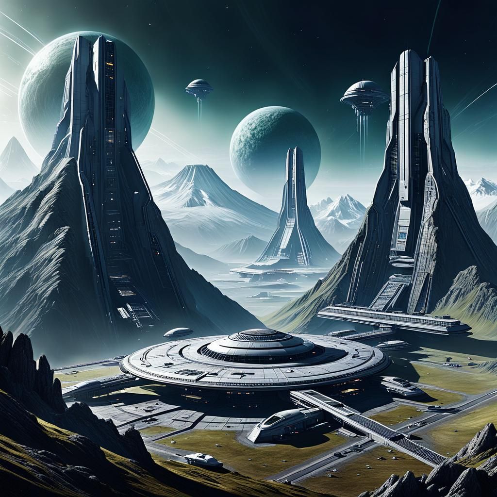 big alien facility docking on to a mountain - AI Generated Artwork ...