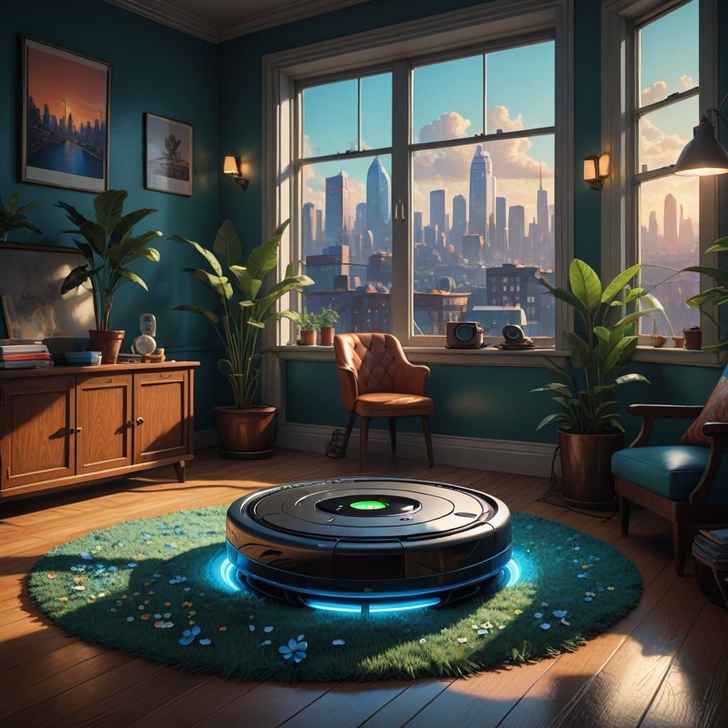 Vintage Fantasy Roomba Ad in Art Deco Style - AI Art