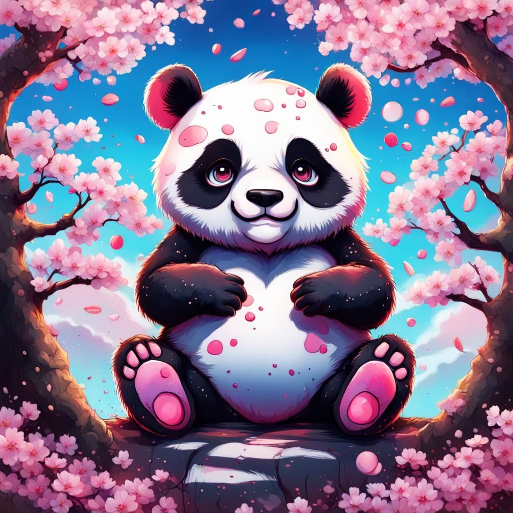 fat cuddly chibi panda surrounded by cherry blossoms - AI Generated ...
