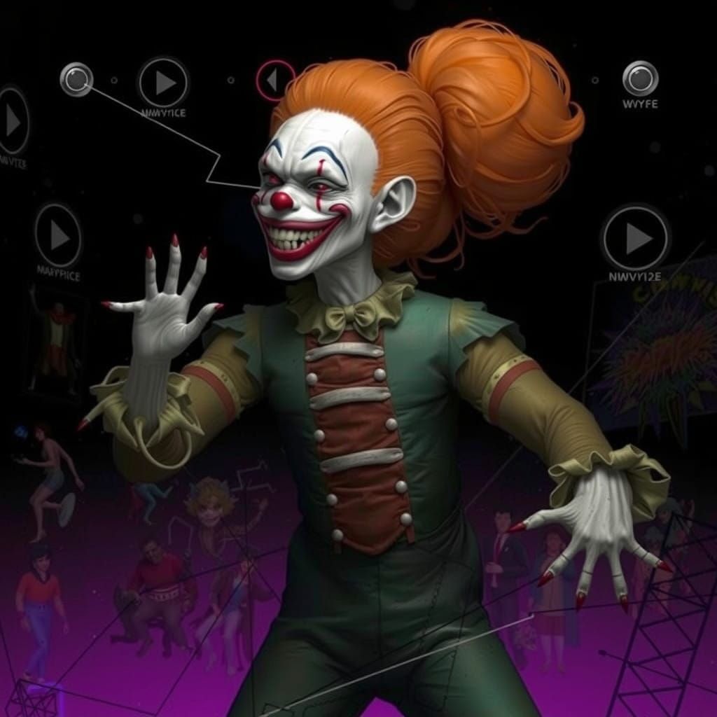 Retro-Futuristic TV Set Unleashes Grotesque Clown ... - AI Art