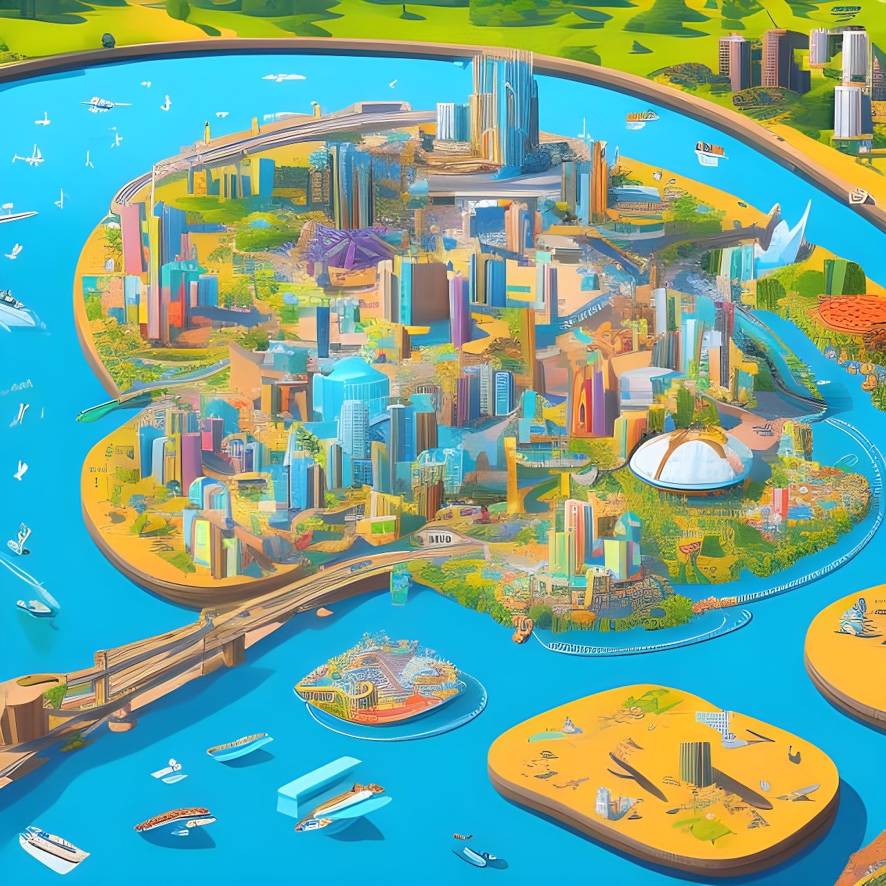 Happy cartoony 3-d storybook map of Long Beach