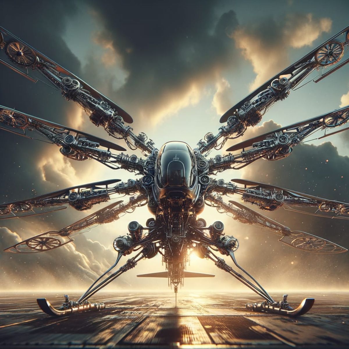 helicopter without propeller, has four wings in the position of a ...