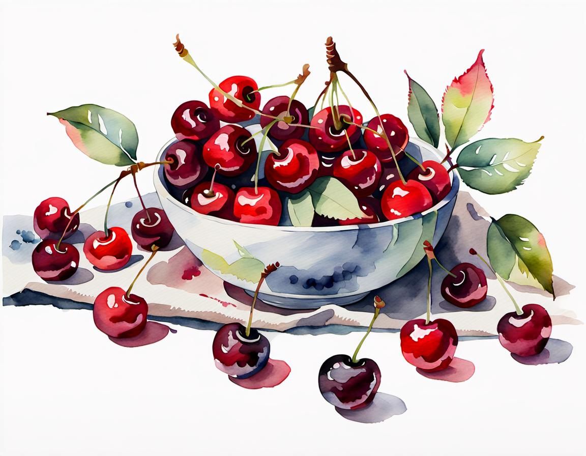 Cherry Stylized Watercolor - AI Generated Artwork - NightCafe Creator
