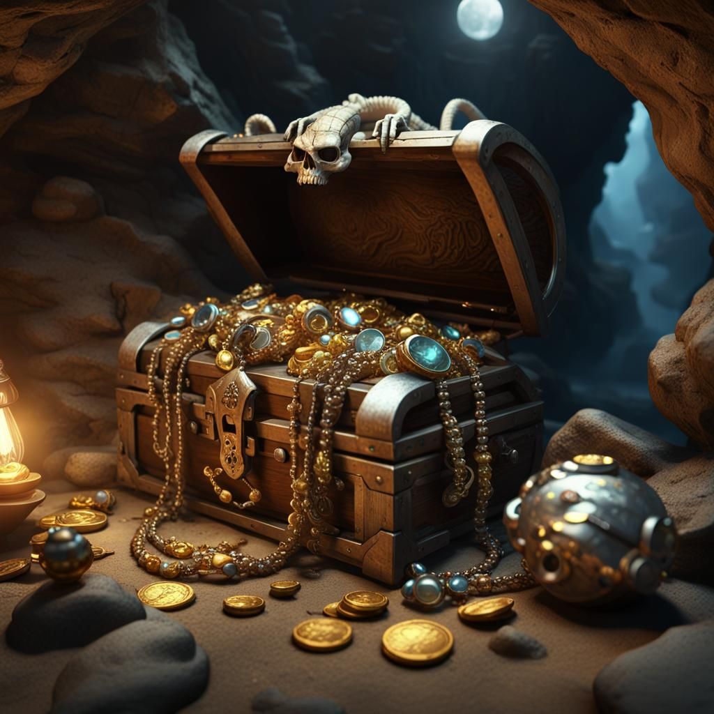 Cave with an open ancient chest - AI Generated Artwork - NightCafe Creator