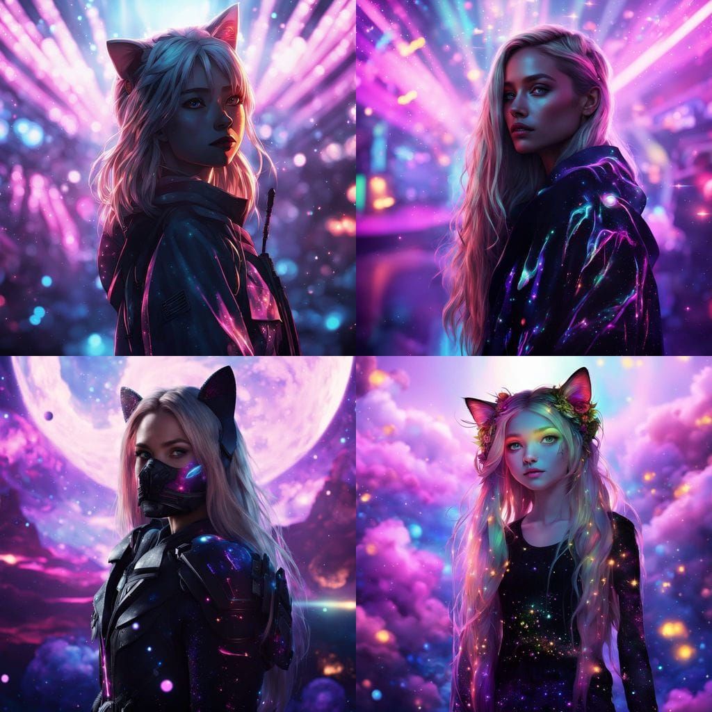 Neko,moon,galaxy,dark,neko,long blonde hair with pink and purple ...