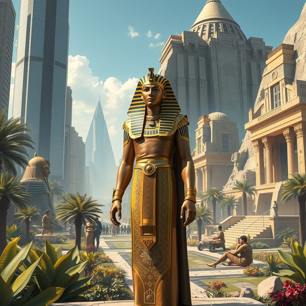Modern Pharaoh in New Nile City: Futuristic Egypti... - AI Art