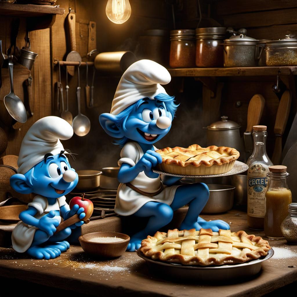 Smurfs making pie - AI Generated Artwork - NightCafe Creator