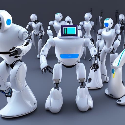 Year 2400 latest robots are being assembled with latest capabilities ...