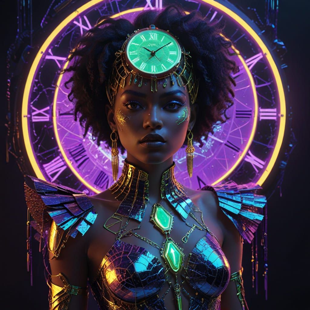 Spectacular Afrofuturist Seer in Neon Robes - AI Art