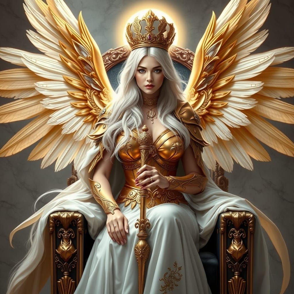 Ethereal Angelic Goddess in Golden Splendor - AI Art