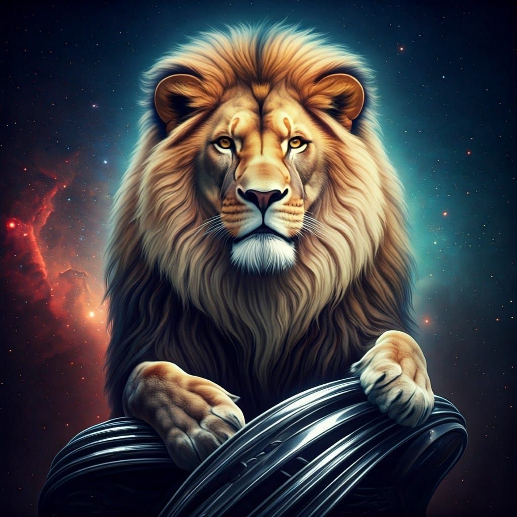 Galactic Lion King on Chrome Throne - AI Art
