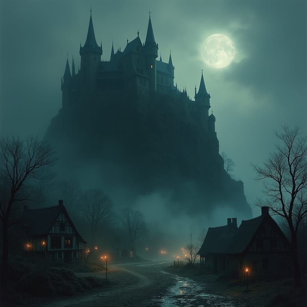 Gothic Vampire Castle Dominates Oppressed Village ... - AI Art