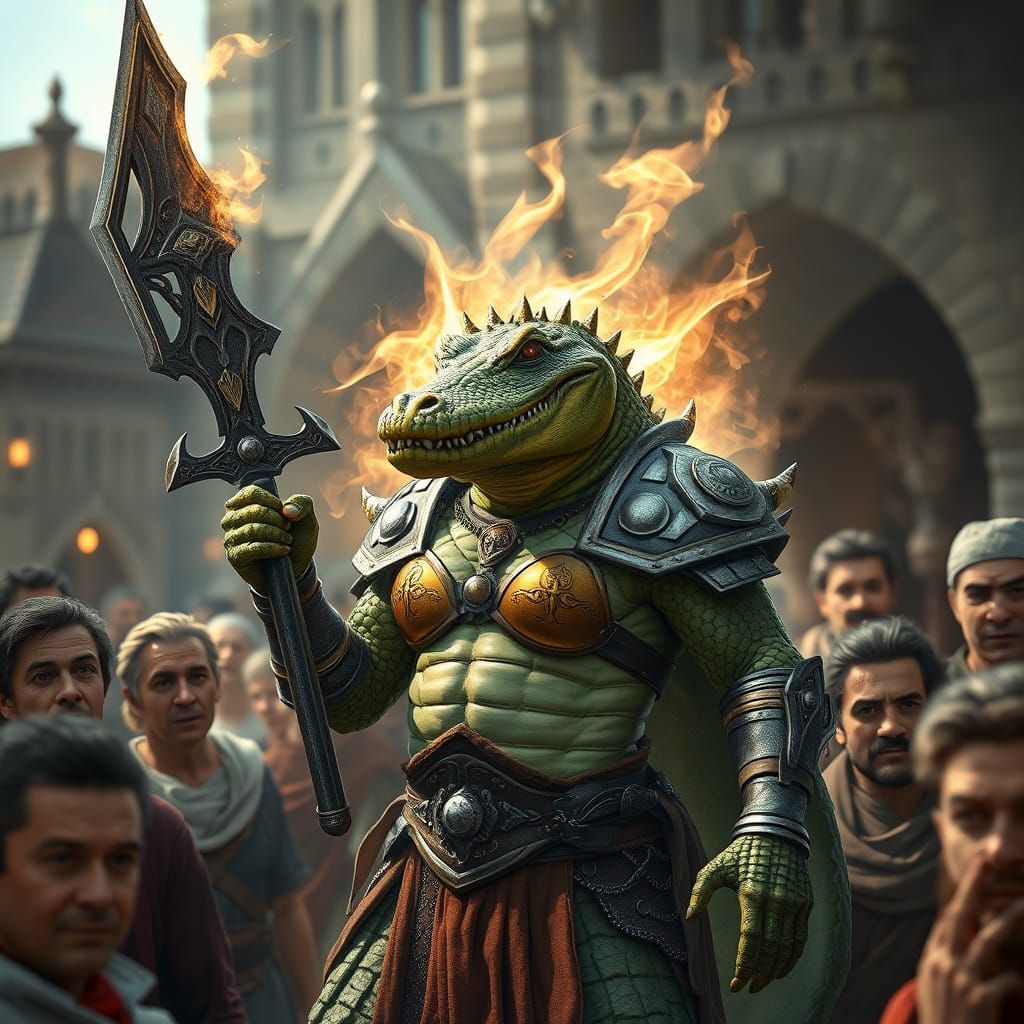 Medieval Crocodile Warrior in a Fantasy Art Style - AI Art
