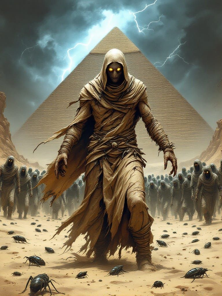 Ancient Egyptian Priest Awakens Undead in the Dese... - AI Art