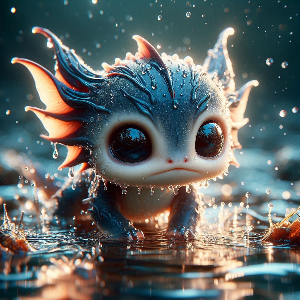 Adorable Little "water creature in the ocean, wet, water dripping - AI ...