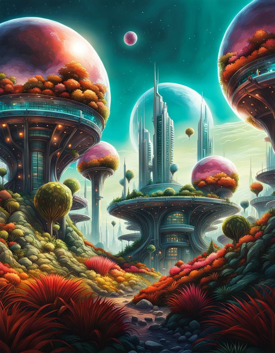 in the style of Ben Templesmith and KQ4rt knollingcase, human colony on ...