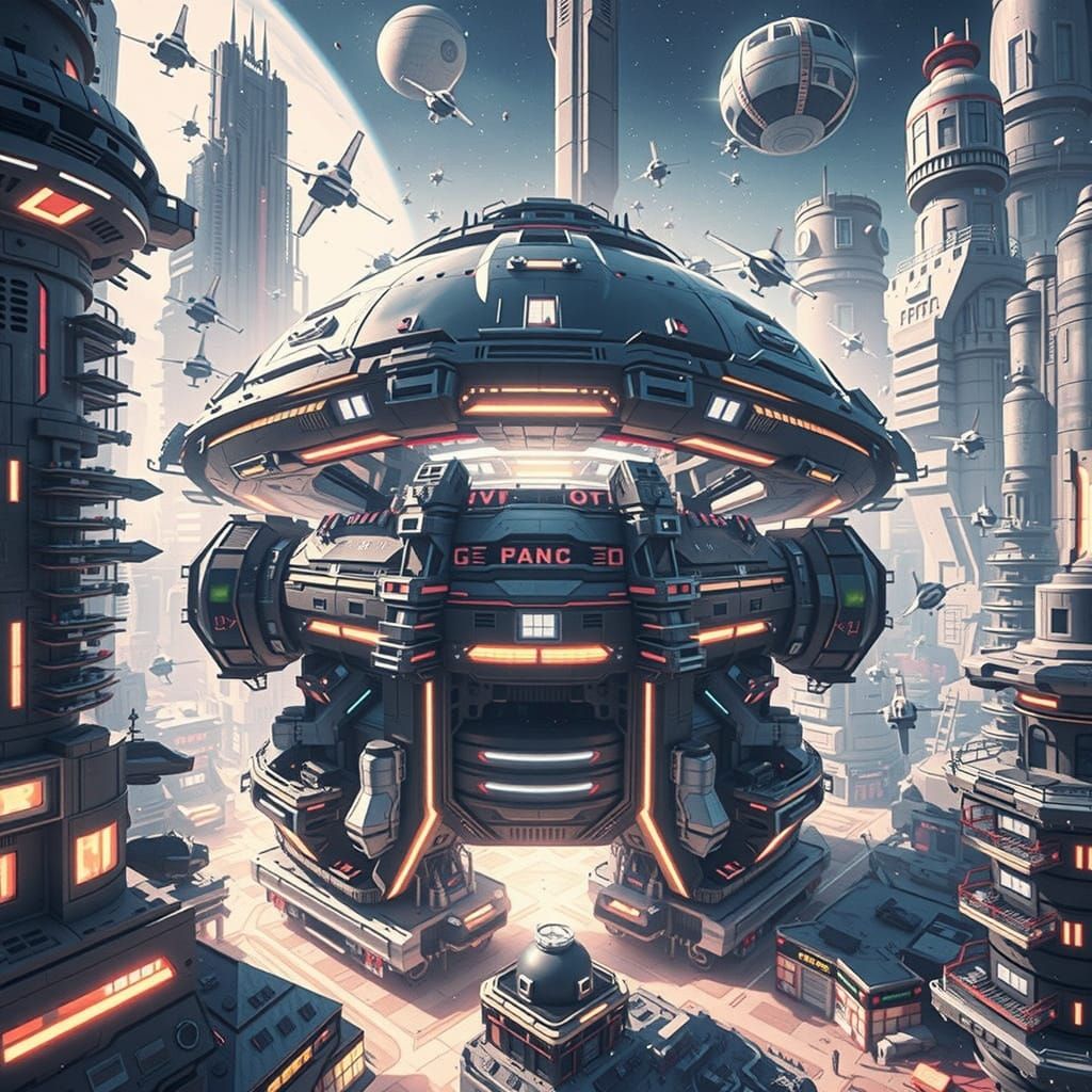 Futuristic City in Space with Shield Dome - AI Art