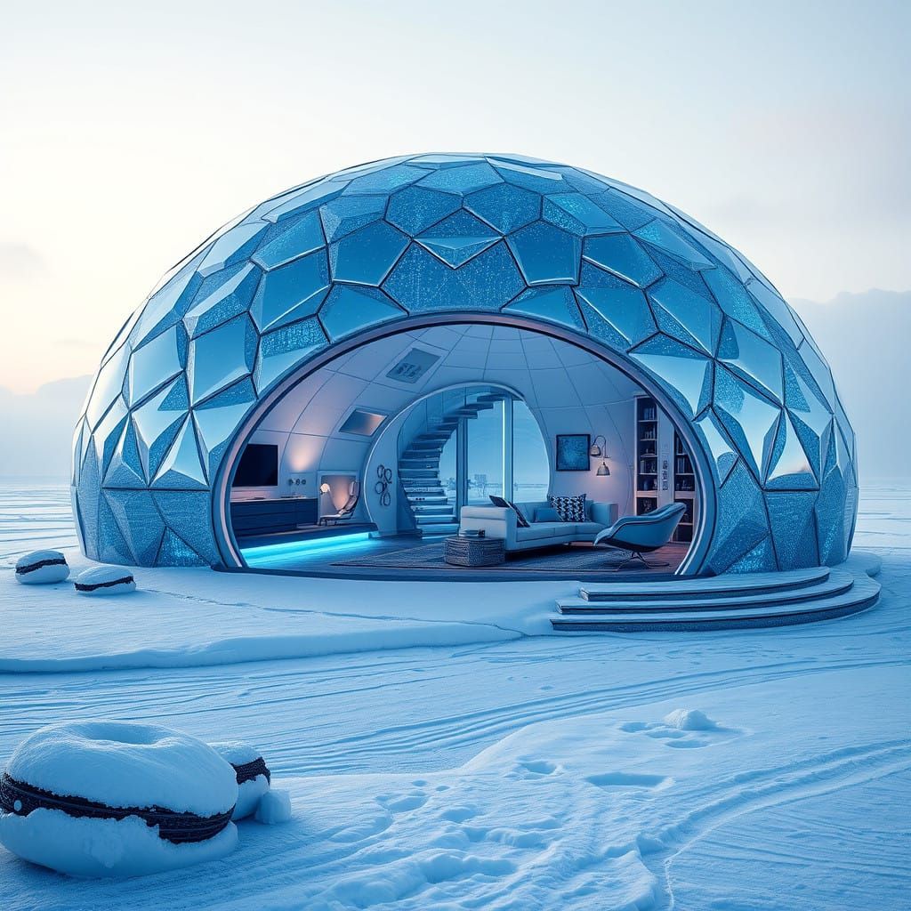 Futuristic Igloo Mansion in Cyberpunk Style with S... - AI Art