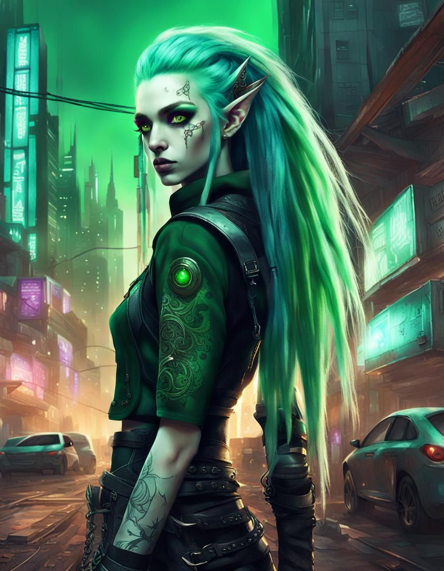 Dark Elf Punk Girl - AI Generated Artwork - NightCafe Creator