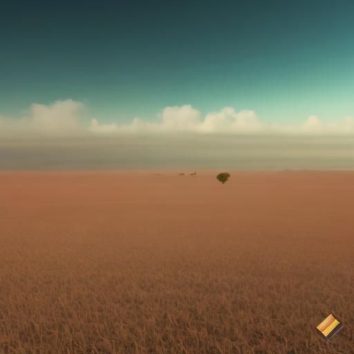 a panoramic view of a wide open field, a photorealistic 3D octane render inspired by Robert ...