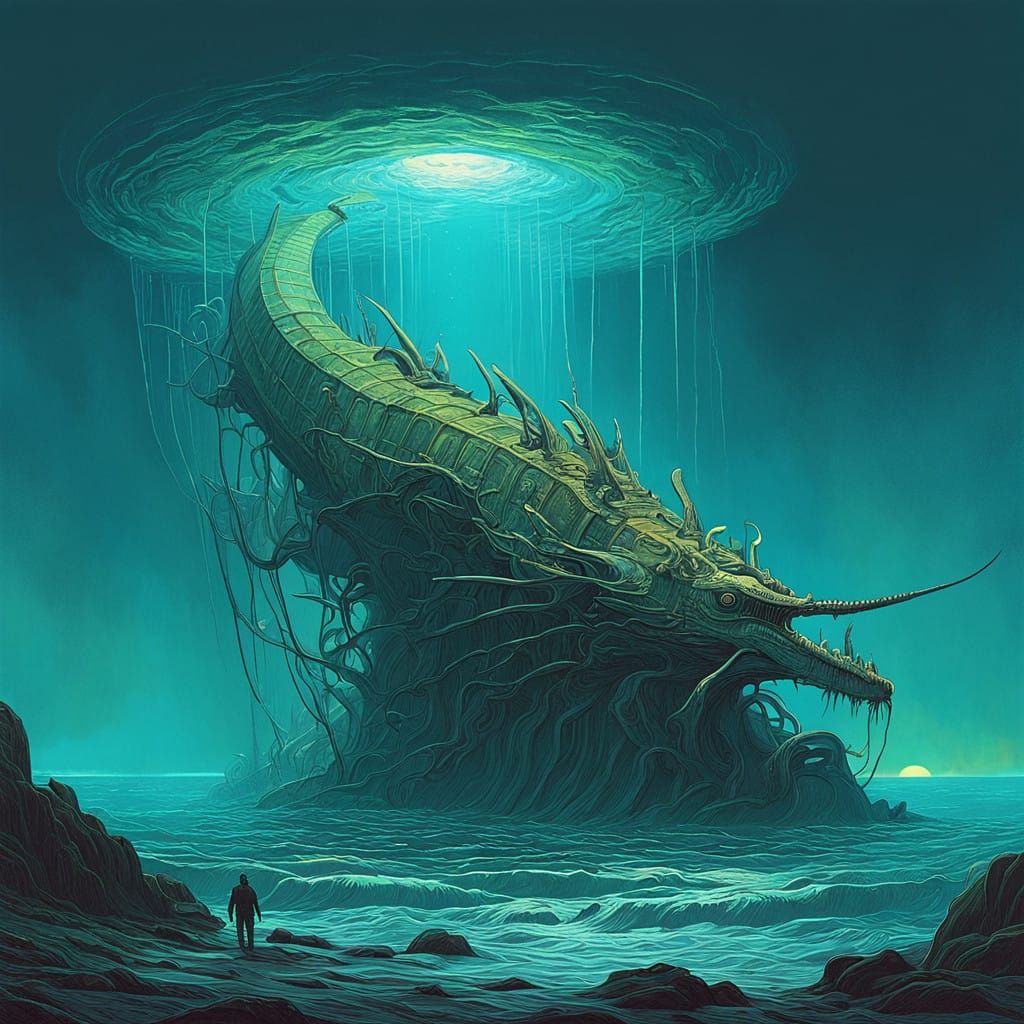 A giant sea ship dragon stuck in the underworld