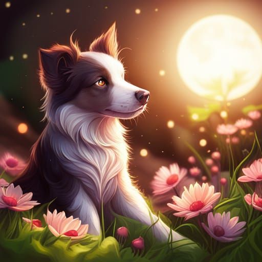 Border Collie magical moonlight - AI Generated Artwork - NightCafe Creator