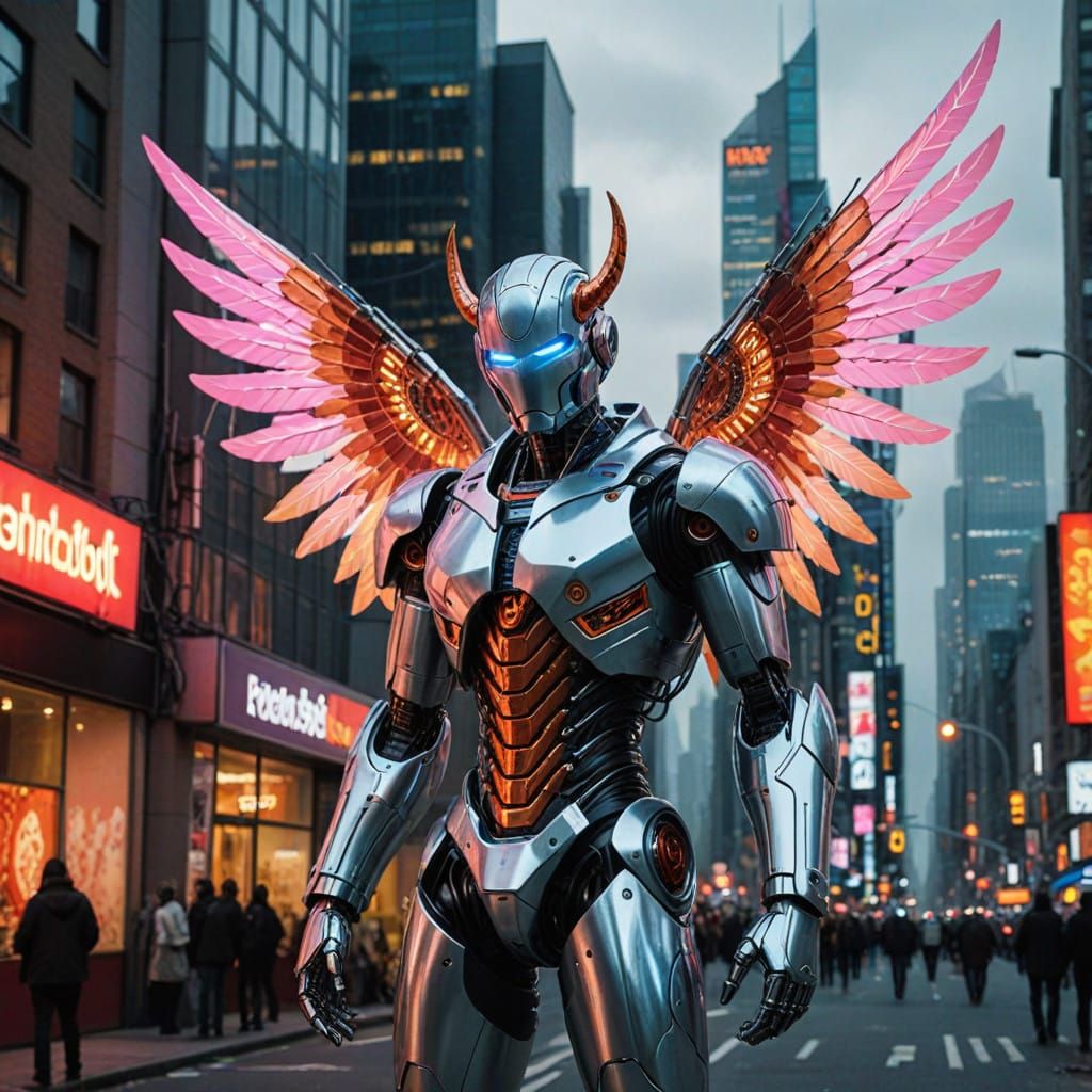 Cyberangels and Devils in Dystopian Metropolis - AI Art