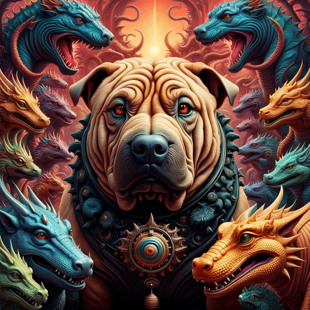 Shar Pei & Dragons - AI Generated Artwork - NightCafe Creator