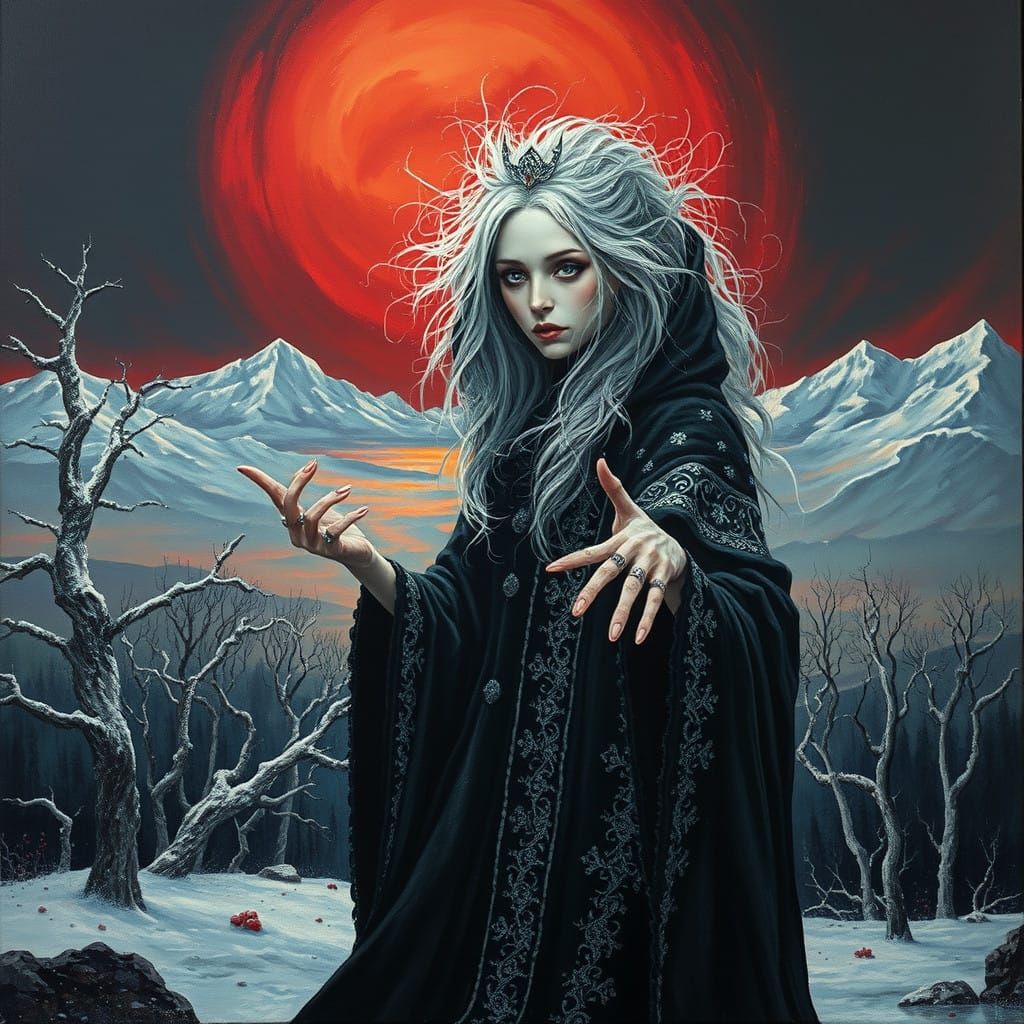 Ethereal Winter Witch in Melting Landscape - AI Art