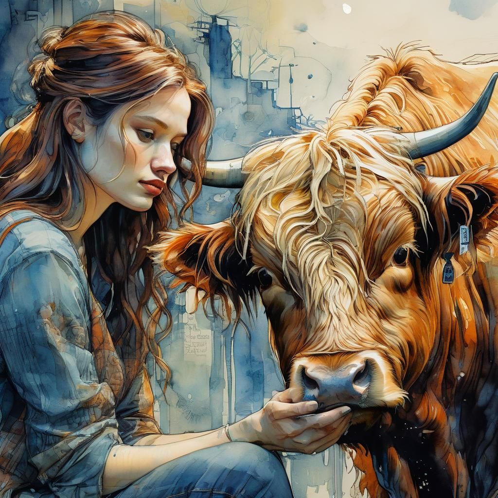 Amanda and Archie - Vibrant Watercolor Portrait of Girl and ...