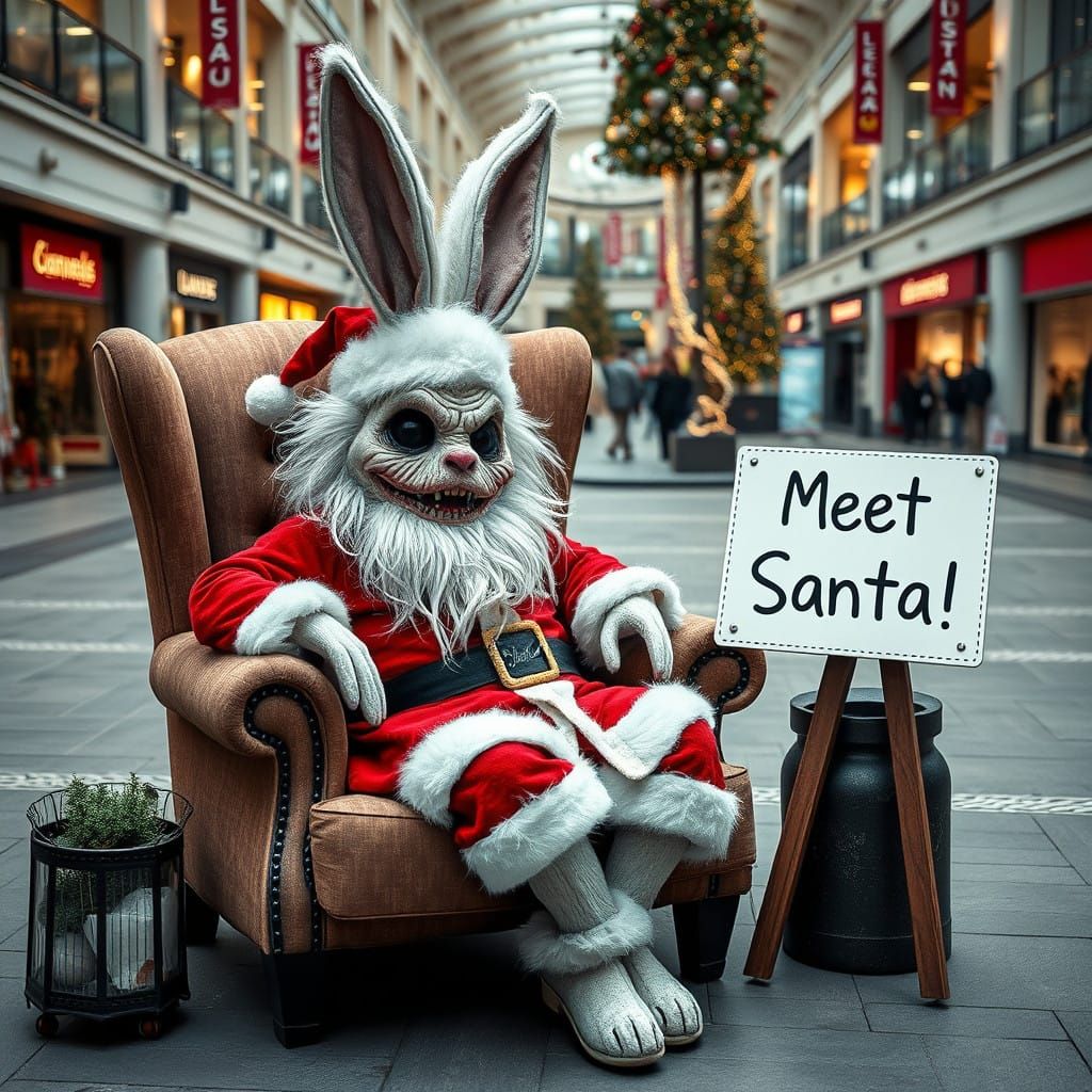 Mysterious Santa Bunny Reigns in Shopping District - AI Art